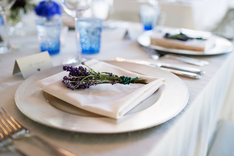 Reception Décor Photos - Lavender Sprig Setting - Inside Weddings