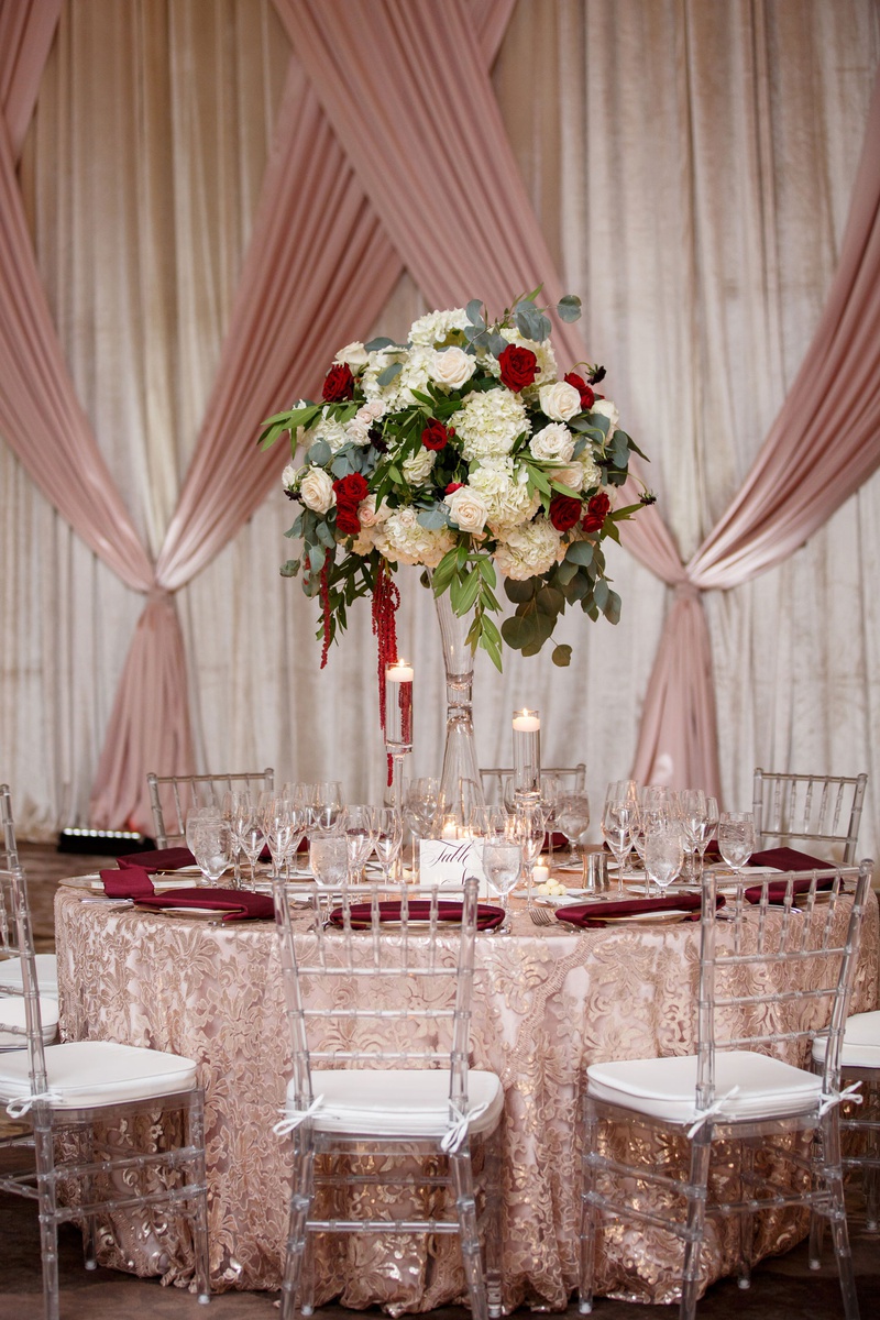 Reception D cor Photos Pink Drapery Burgundy Centerpiece Inside
