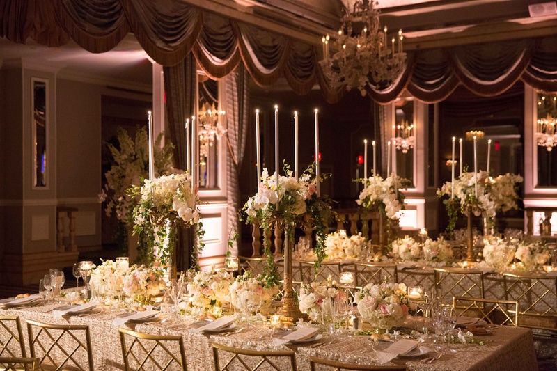 Reception Décor Photos - Long Tablescape with Tall Candelabra - Inside ...