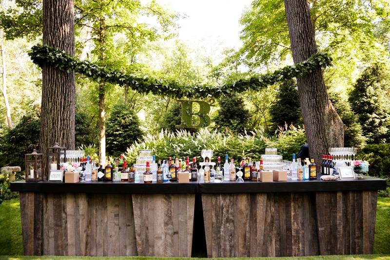 Reception Décor Photos - Wood Cocktail Hour Bar - Inside Weddings