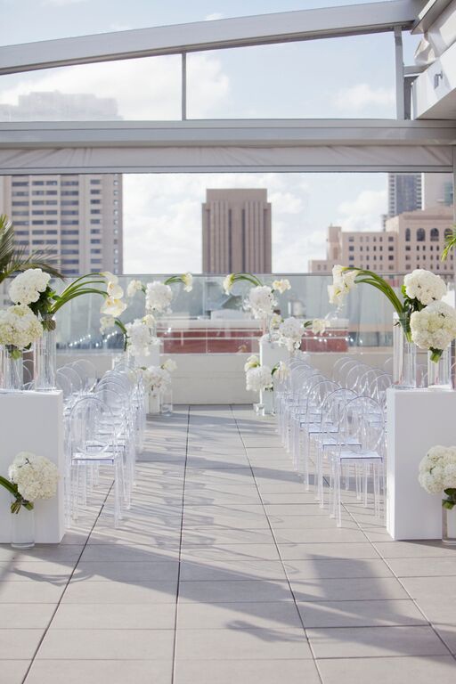 Ceremony Décor Photos - All-White Rooftop Ceremony - Inside Weddings