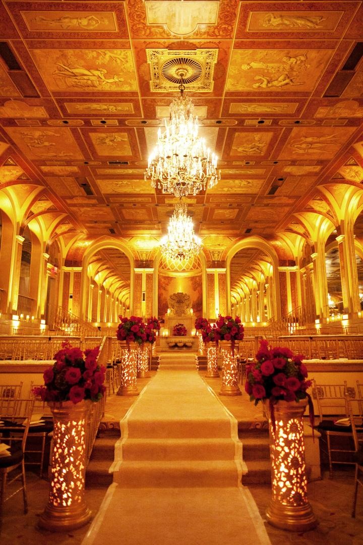 Ceremony Décor Photos - Golden Ballroom Ceremony - Inside Weddings