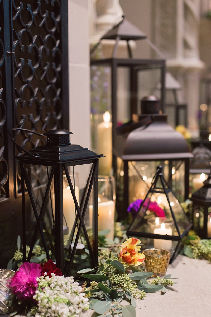 Ceremony Décor Photos - Black Lanterns, Greenery, Colorful Blossoms ...