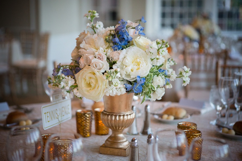 Reception Décor Photos - Gold Centerpiece Vase - Inside Weddings