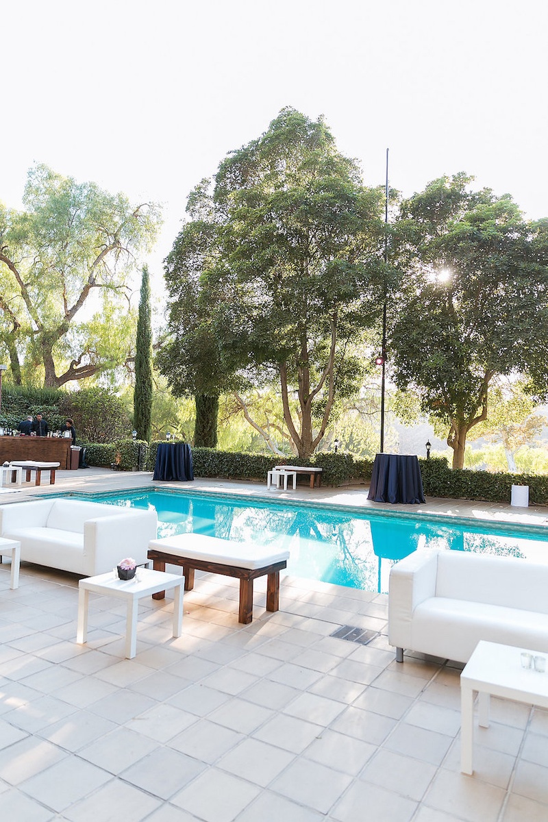 Reception Décor Photos - Alfresco Cocktail Hour by Pool - Inside Weddings