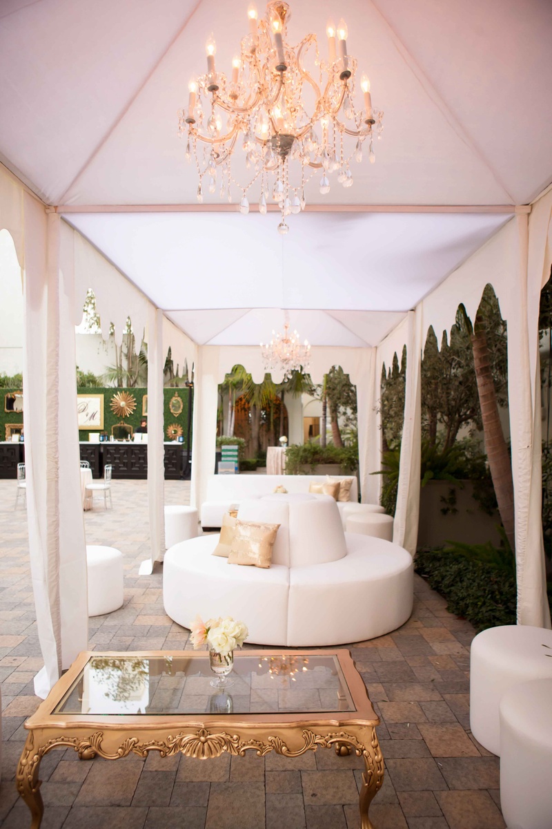Reception Décor Photos - White Cabana Cocktail Hour - Inside Weddings