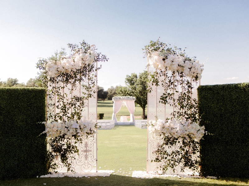 Ceremony Décor Photos - Hedge Wall & Gate at Ceremony - Inside Weddings