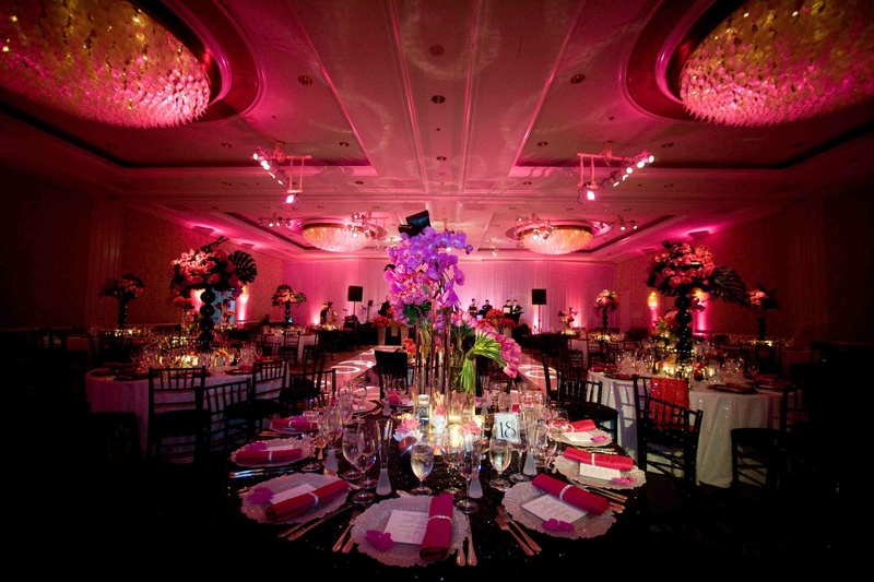 Reception Décor Photos - Hot Pink Reception Lighting - Inside Weddings