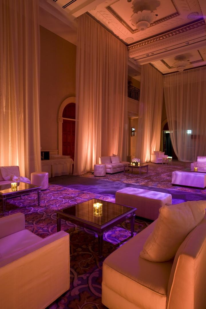 Reception Décor Photos - Indoor Lounge Area with Draping - Inside Weddings